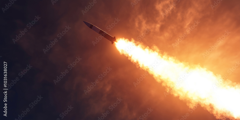 Realistic Night Sky Depiction of Missile Defense System in Action ...