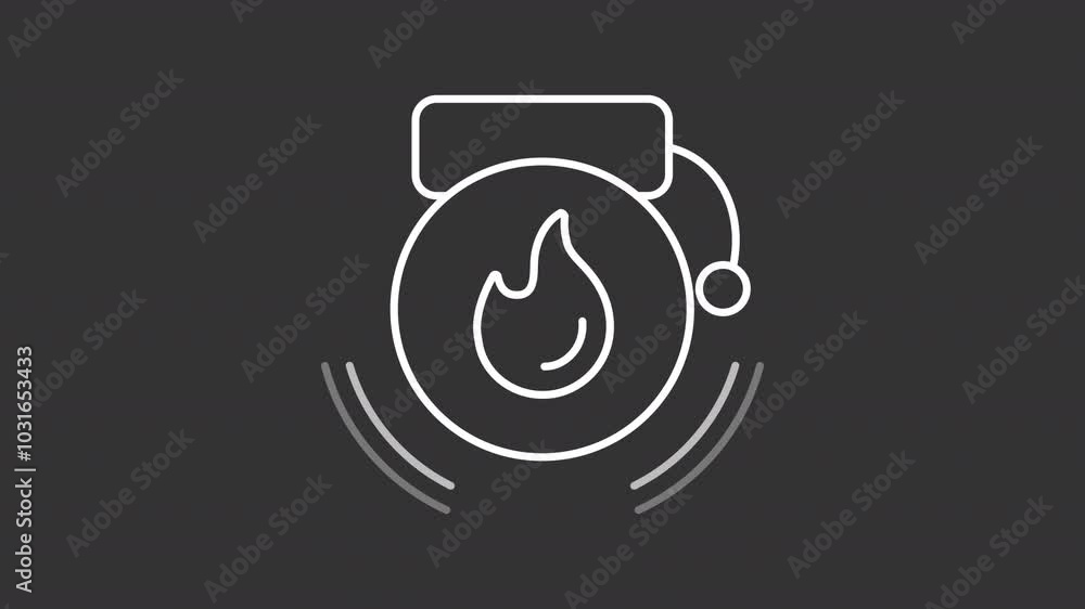 Fire alarm white line animation. Smoke detector animated icon. Ringing ...