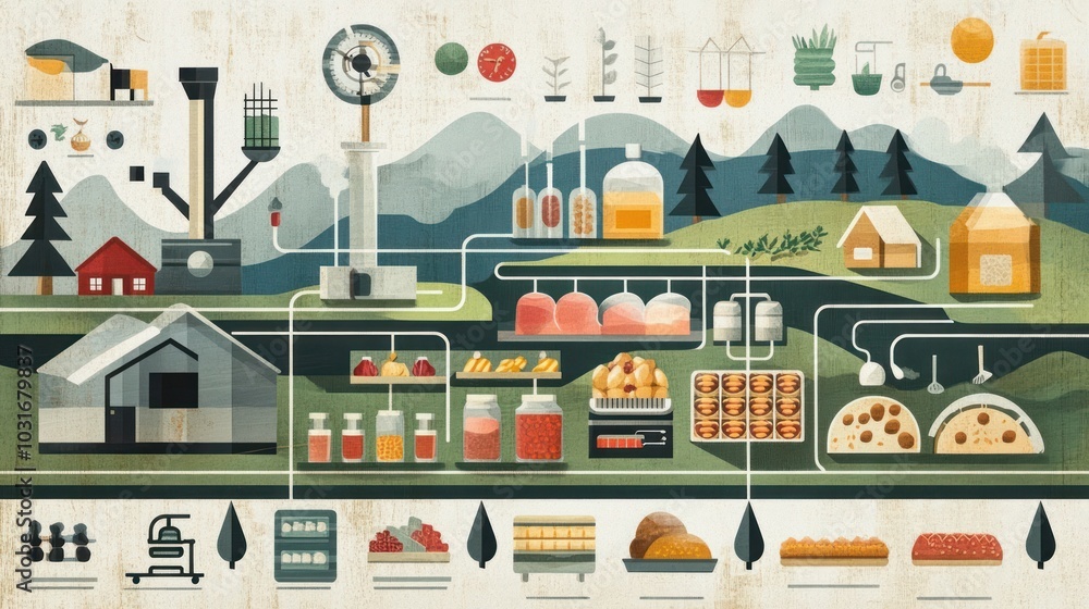 An illustration depicting a simplified, stylized process of farming and ...