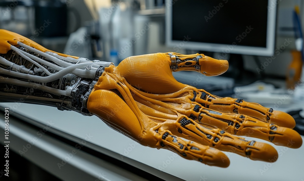 3D-printed prosthetic limb: A detailed image of a realistic 3D-printed ...