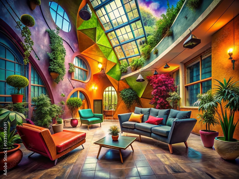 Surreal Interior of a Dreamlike Building with Floating Furniture and ...
