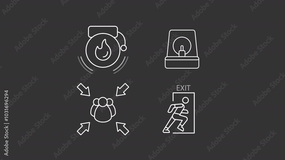 Fire emergency animation library. Evacuation control animated white ...