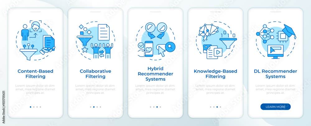 Recommendation systems types blue onboarding mobile app screen ...