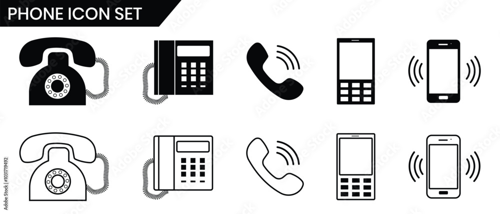 Phone icon, vector, symbol set. Telephone icon, vector, set. Phone icon ...