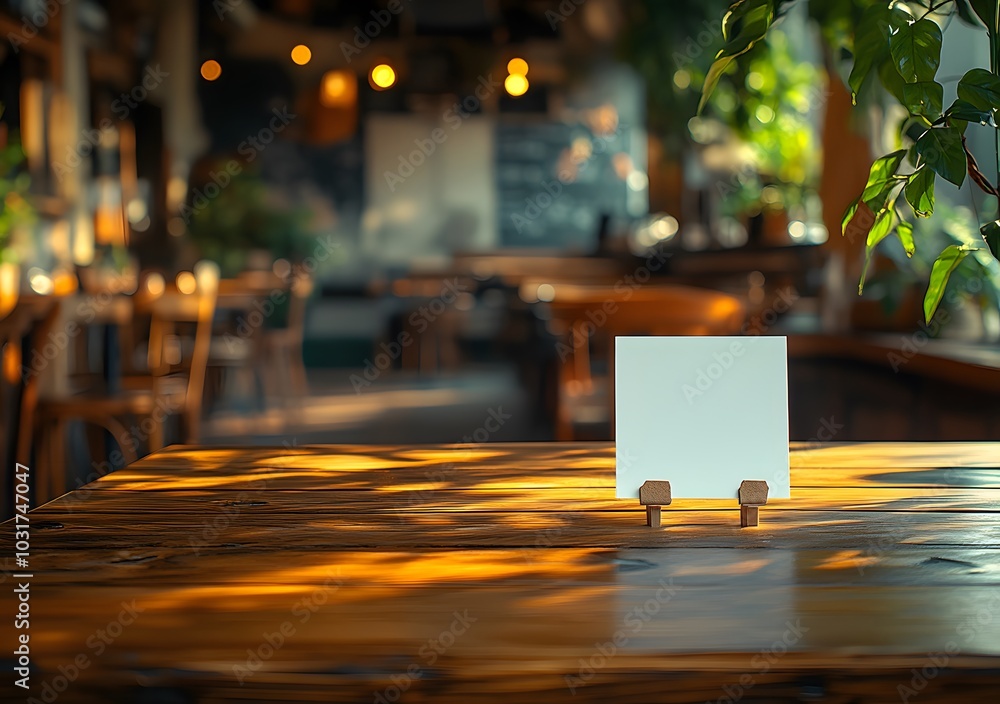 Blank Menu Board on Rustic Table in Cozy Cafe: A rustic wooden table ...