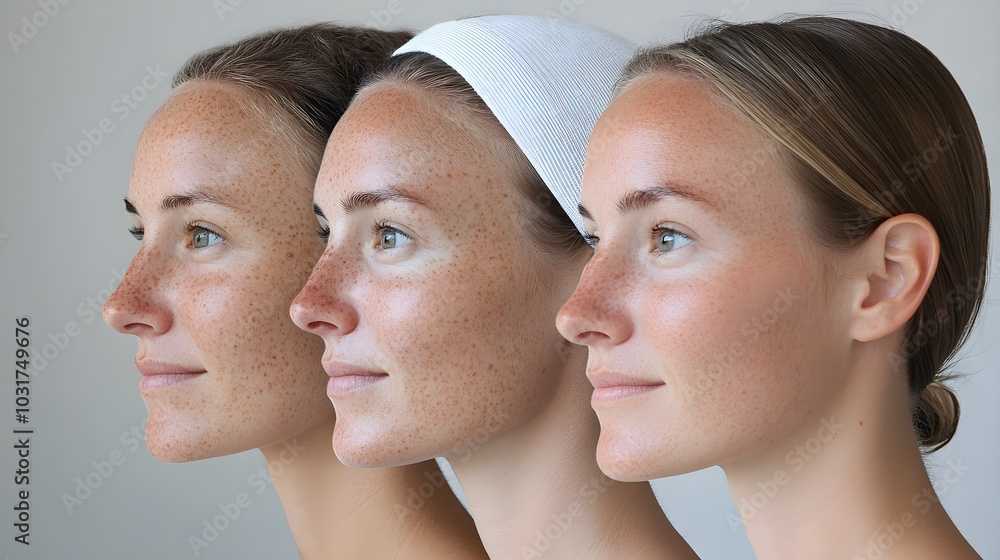 Gradual reduction of melasma spots in a time-lapse video, showing skin ...