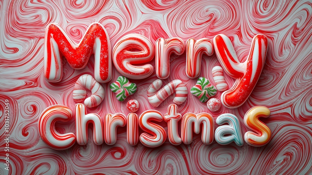 "Merry Christmas" written in playful candy fonts, each letter a ...