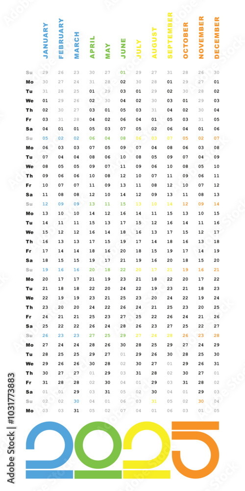 2025 calendar vertical creative design Stock Vector | Adobe Stock