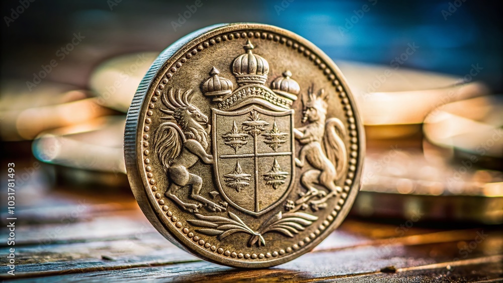 Vintage Aruba 25 Cents Coin 1986 with Coat of Arms in High Detail and ...