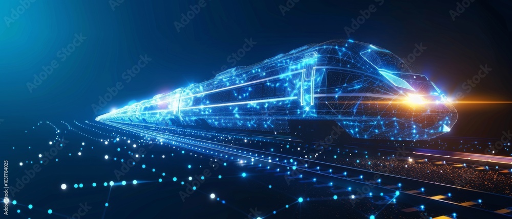 digital Train in Low-Poly wireframe design, for transportation ...