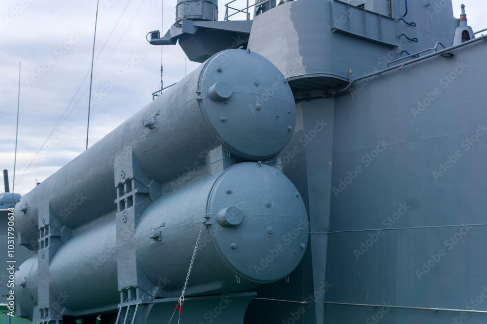 naval military background, concept, fragment of a modern warship with ...
