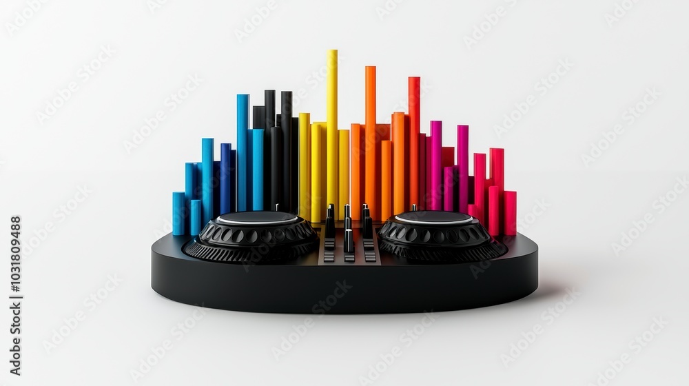 Vibrant audio visualizer with colorful bars representing sound levels ...