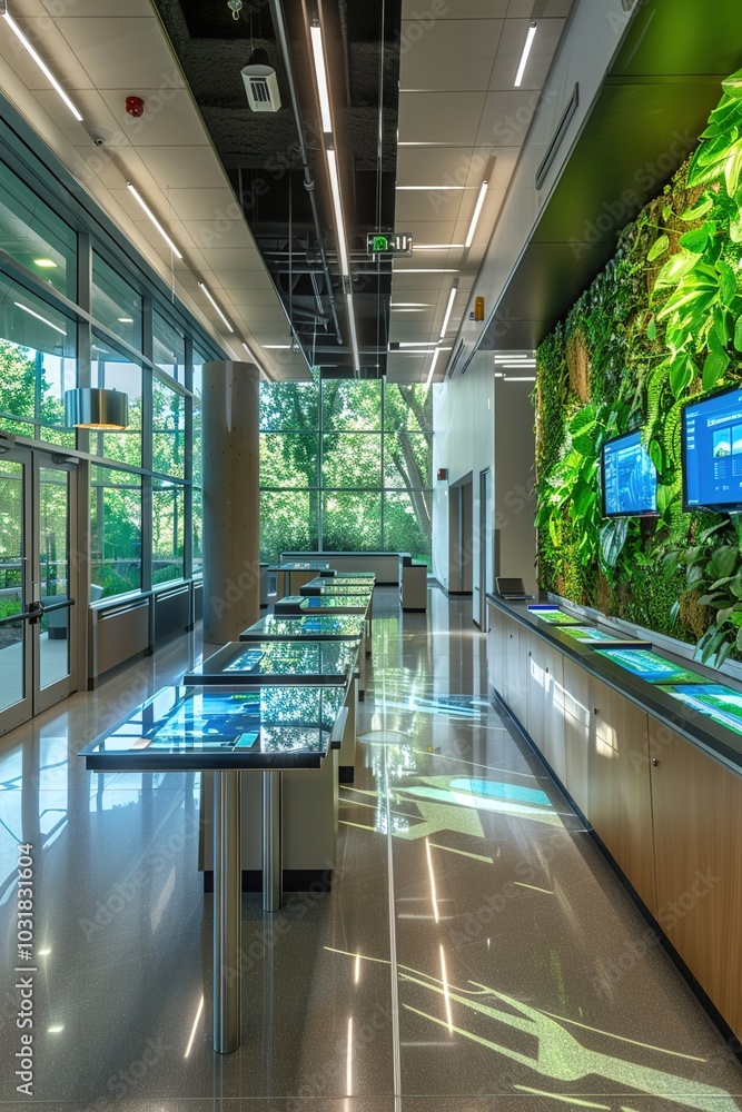 A sleek innovation center with a focus on sustainable technologies ...