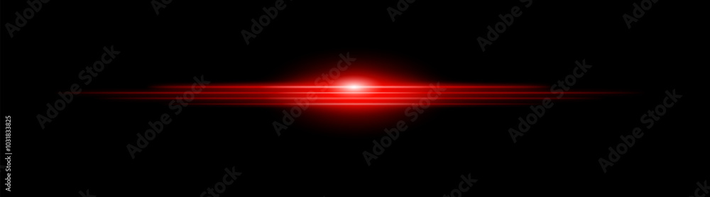 Moving fast Horizontal glowing red light beam on a black background ...