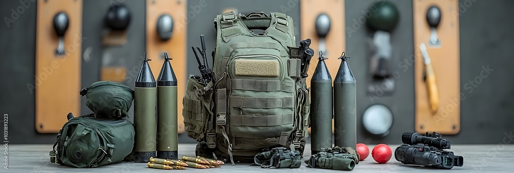 Display of rocket propelled grenades and tactical protective equipment ...