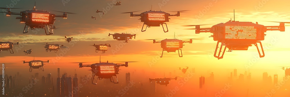 Drones Equipped with Precision Guided Missiles Soaring Over Chaotic ...