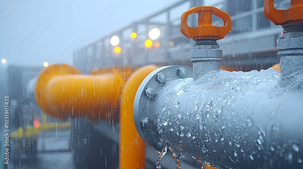 Overflow pipe draining water from a rooftop tank during a heavy ...