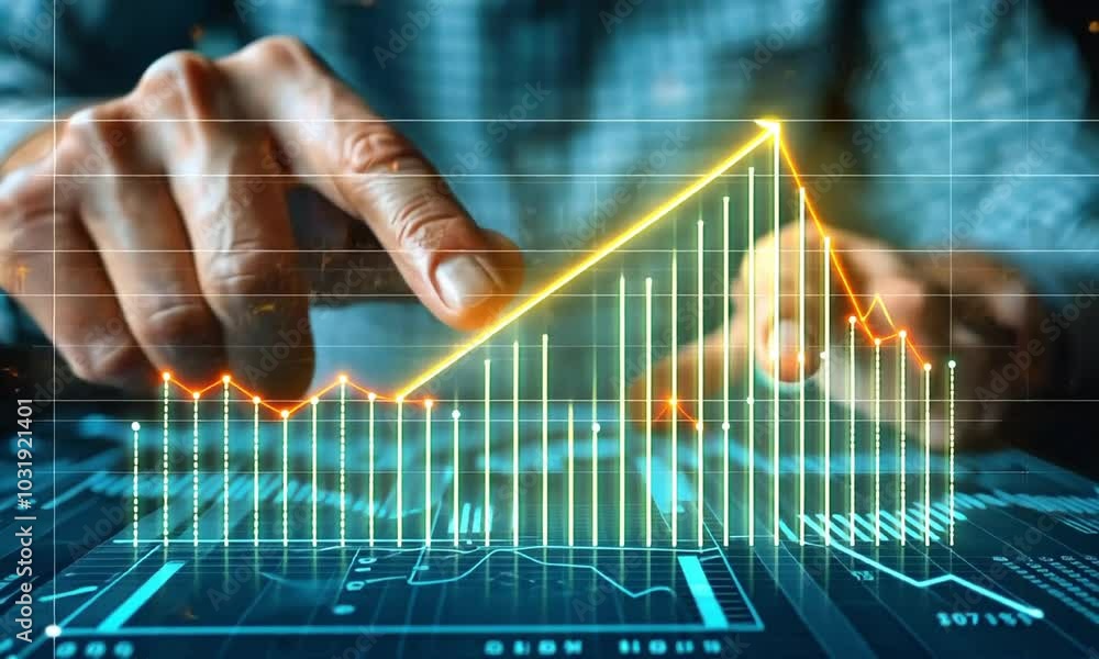 Hands interacting with digital touch screen charts video animation ...