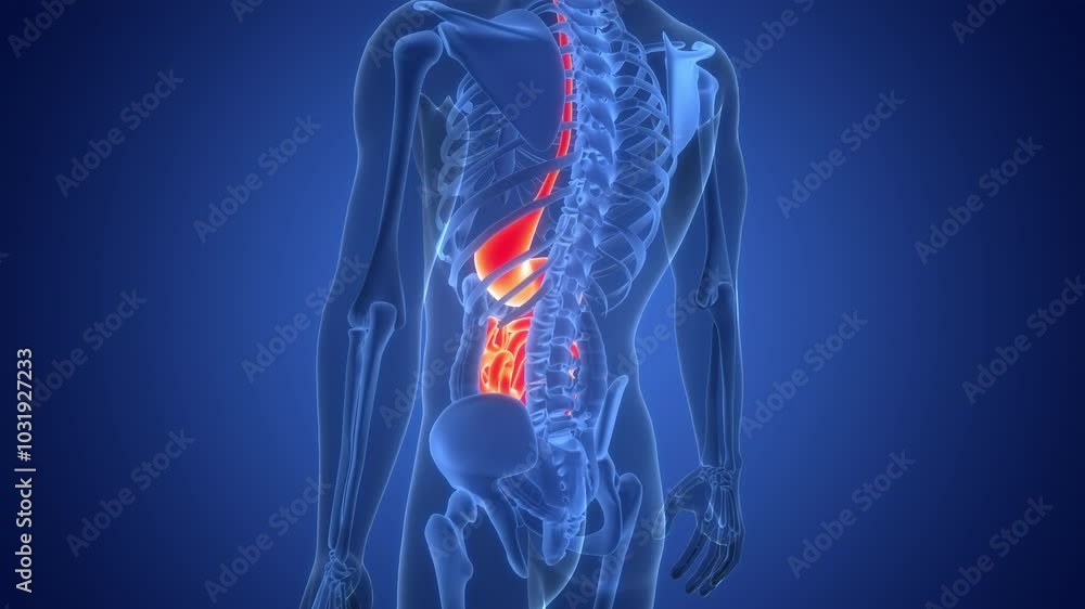 Human Digestive System Stomach with Small Intestine Anatomy Animation ...