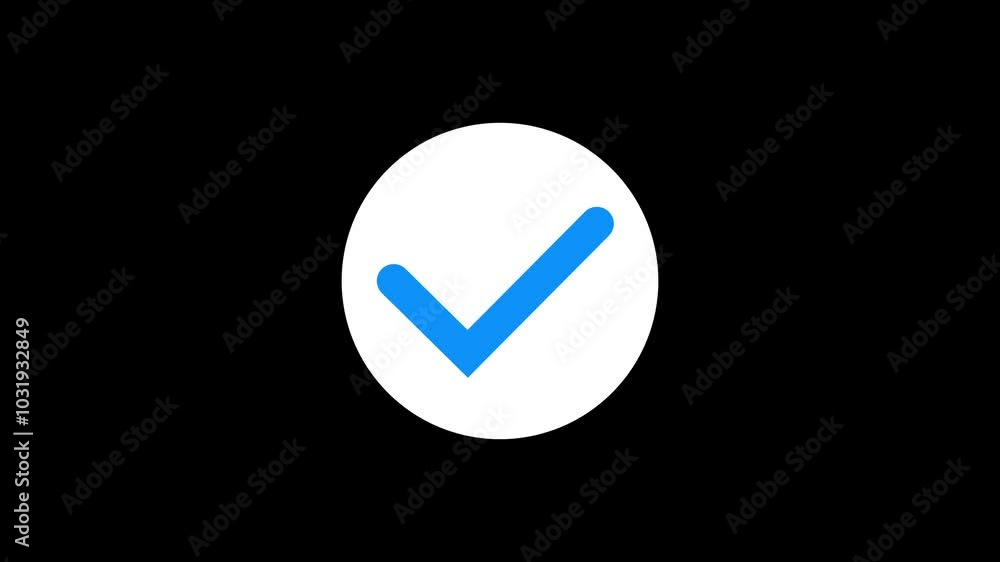 blue check mark icon animation on white circle. check mark icon ...