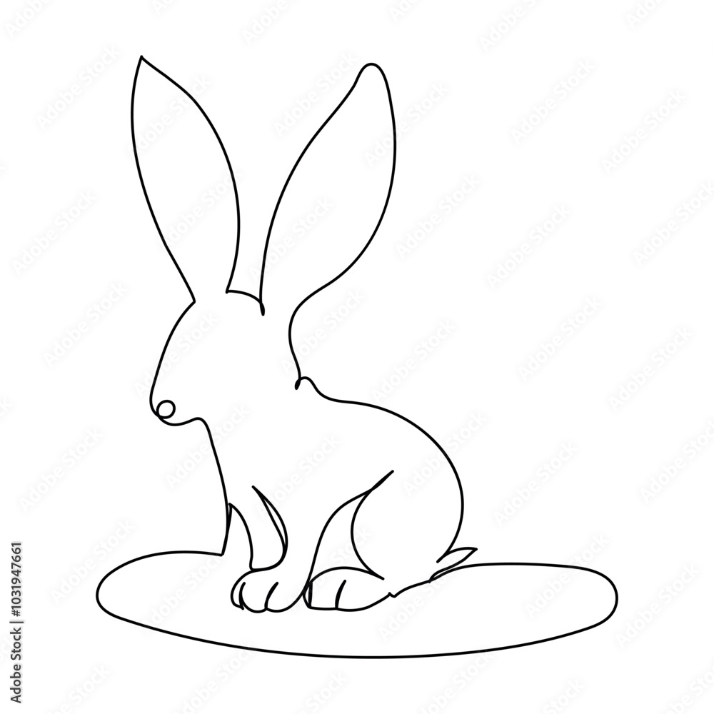 Bunny rabbit in continuous line art drawing style. Hare black linear ...