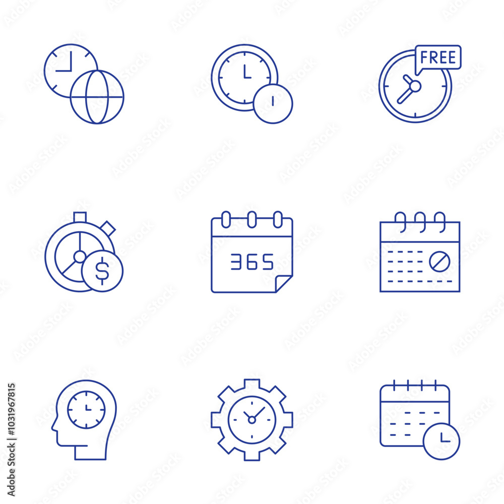 Time icons set. Thin Line style, editable stroke. free time, no weekend ...