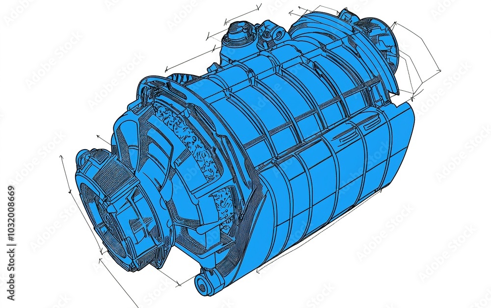 Detailed illustration of a supercharger design showcasing its ...