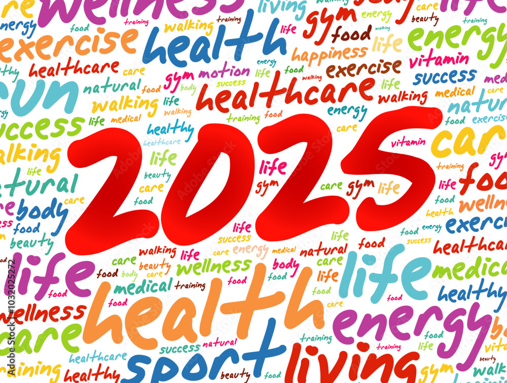 2025 health and sport goals word cloud, motivation concept background ...