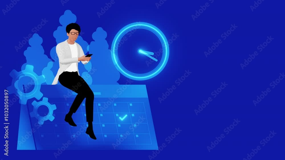 Effective planning, productivity at work. Time management. Man sitting ...