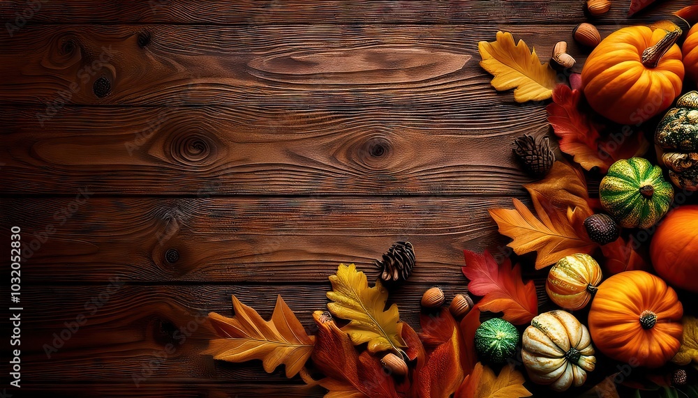 Thanksgiving Wallpaper with Fall leaves, Gourds and Acorns on a Dark ...