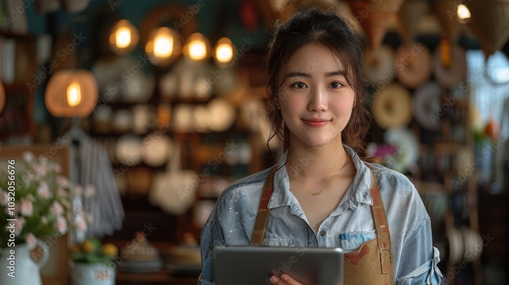 Young Asian female supply manager checking product availability in the ...