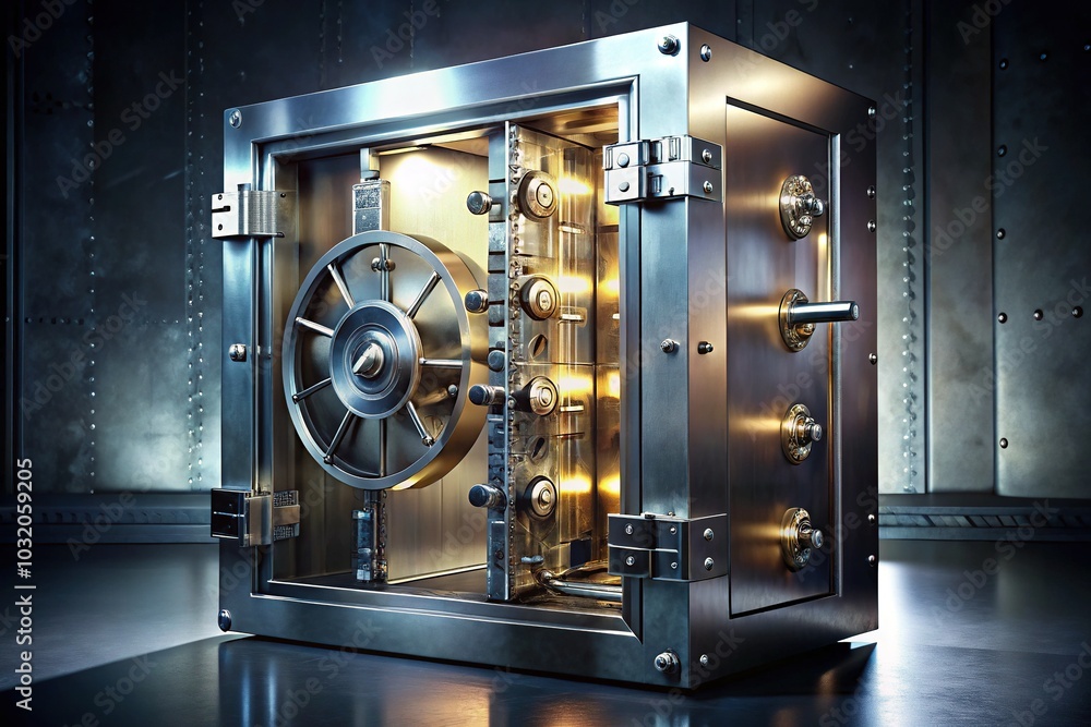 Double Exposure of Steel Bank Safe with Dark Backdrop - Symbolizing ...