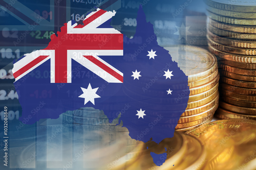 Australia flag with stock market finance, economy trend graph digital ...