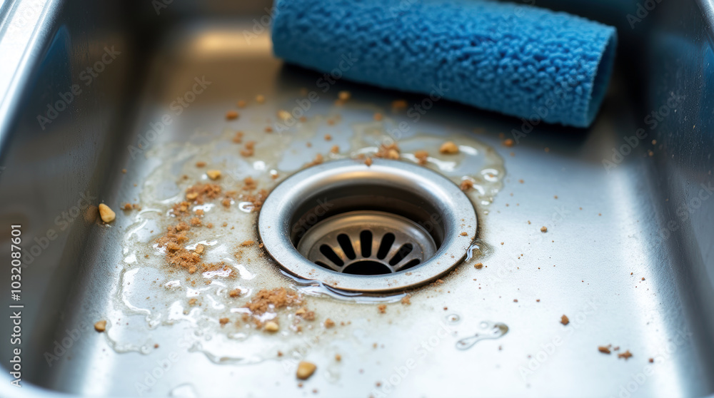 Clogged Sink Drain Illustrated by Standing Water and Residue in ...