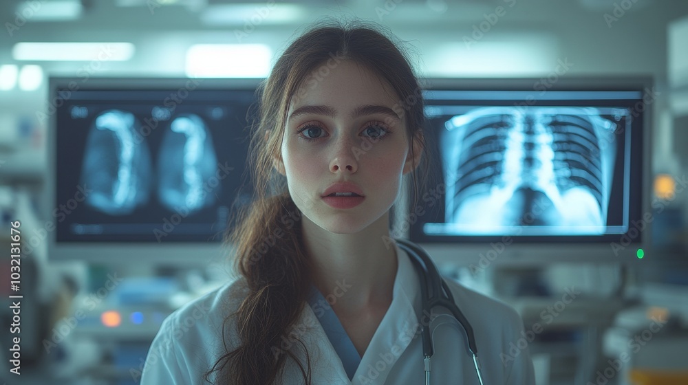 Medical diagnostic analysis: A female doctor interacts with advanced ...