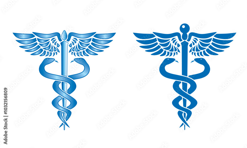 Blue vector caduceus medical doctor symbol logo icon with two snakes ...