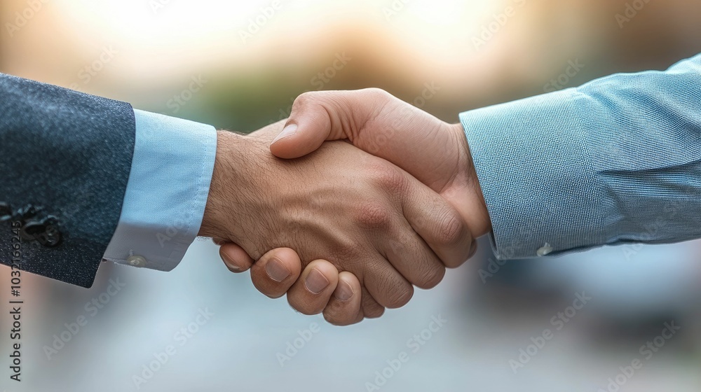 Two co founders shaking hands after signing a business partnership ...