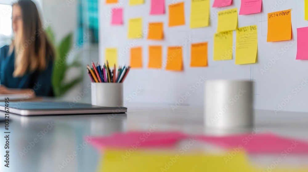 Co founders planning their next strategic move using sticky notes and ...