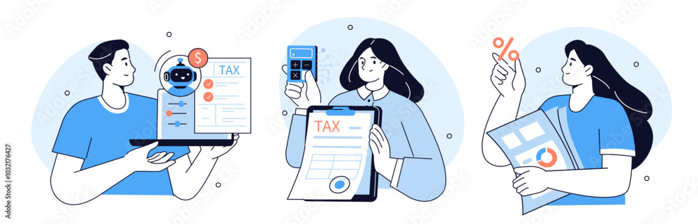 AI technology in finance and accounting set. Collection of characters ...