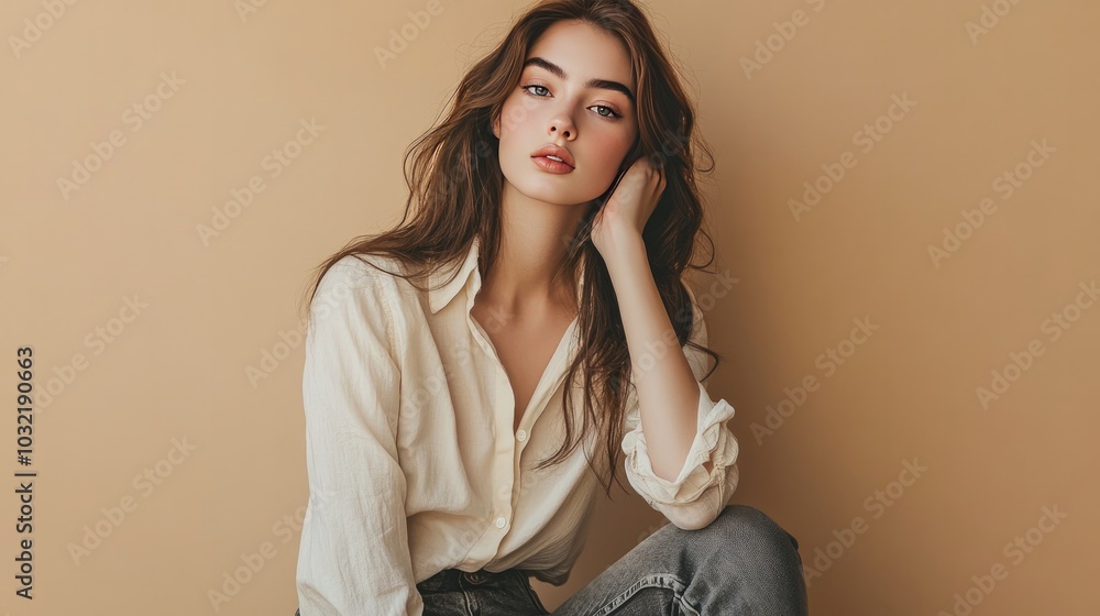 a fashion photo shoot with an elegantly dressed professional female ...