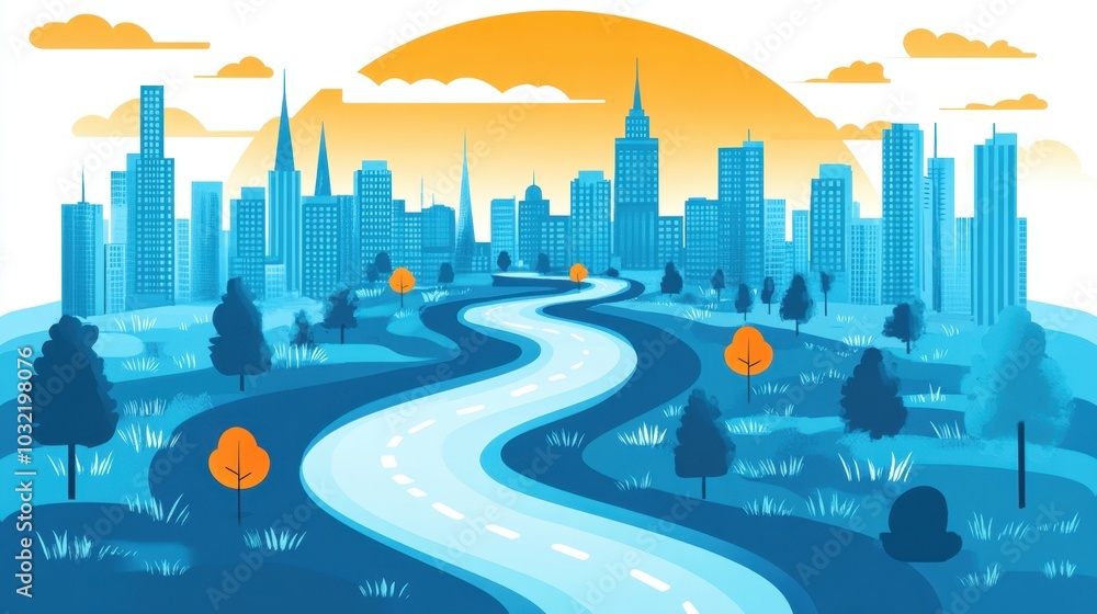 Pathway timeline in flat design, showing key points along the way ...