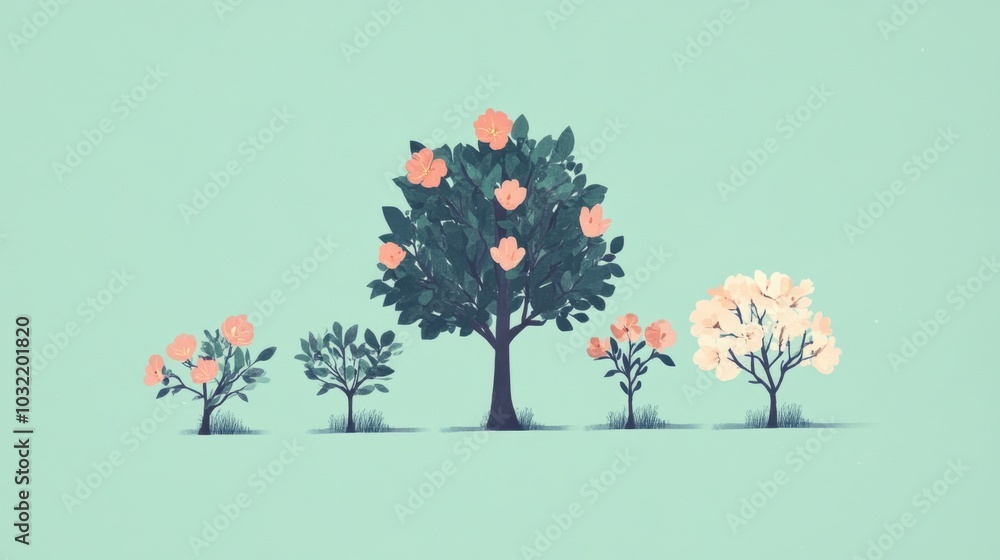 Visual roadmap of a tree growing from a sapling to full bloom ...