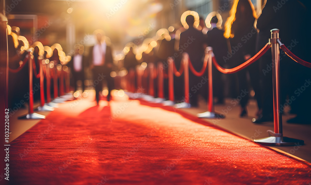 Red carpet rolling out in front of glamorous movie premiere with ...