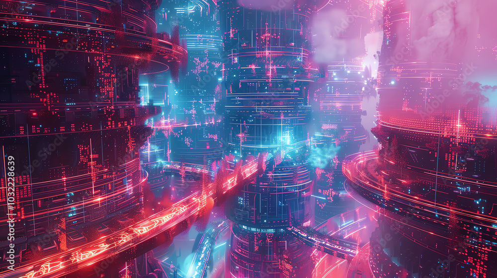 Render a complex composition of Quantum Computing intertwining with ...