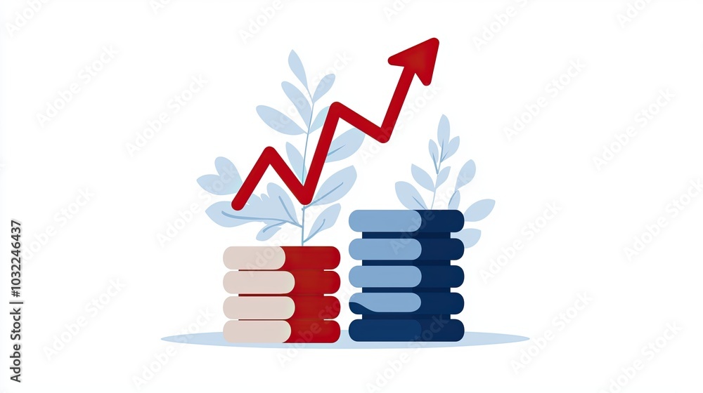 Two stacked charts with rising arrow and plant leaves Created with ...