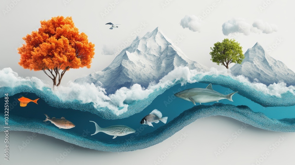 An artistic representation of the carbon cycle, showcasing the flow of ...