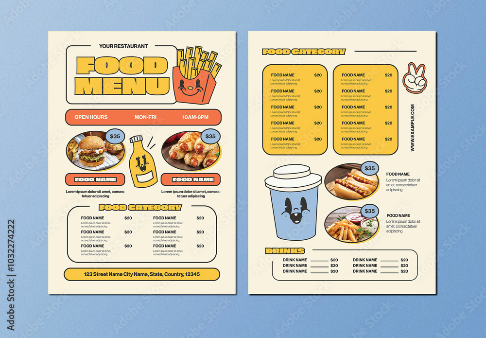 Yellow Cartoon Retro Food Menu Layout Stock Template | Adobe Stock
