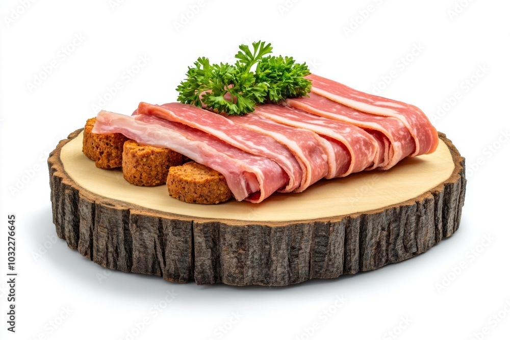 Artfully presented selection of soy protein mock meats on a rustic ...