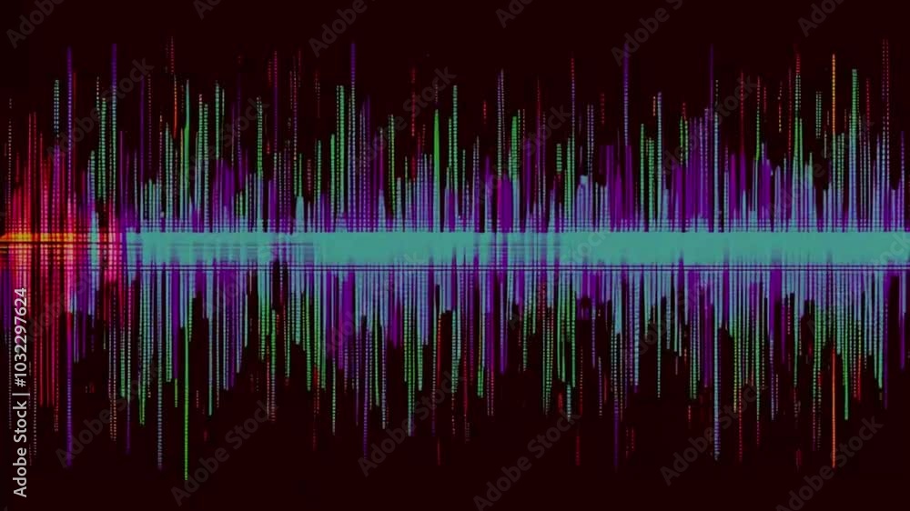 A retro-style audio spectrum animation glitch effects. waveform looks ...