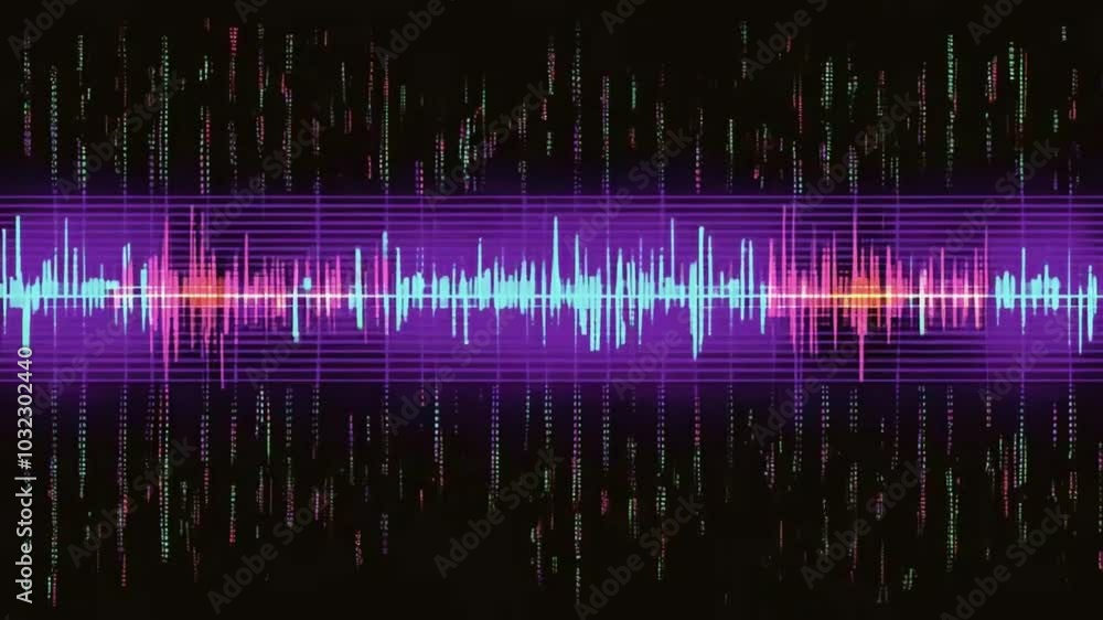 A retro-style audio spectrum animation glitch effects. waveform looks ...